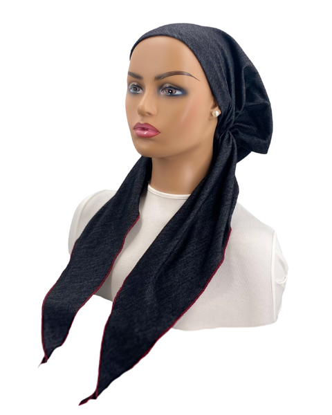 IT2358-24 Black with Ruby Stitching Denim Tichel Israeli Style Long Ta ...