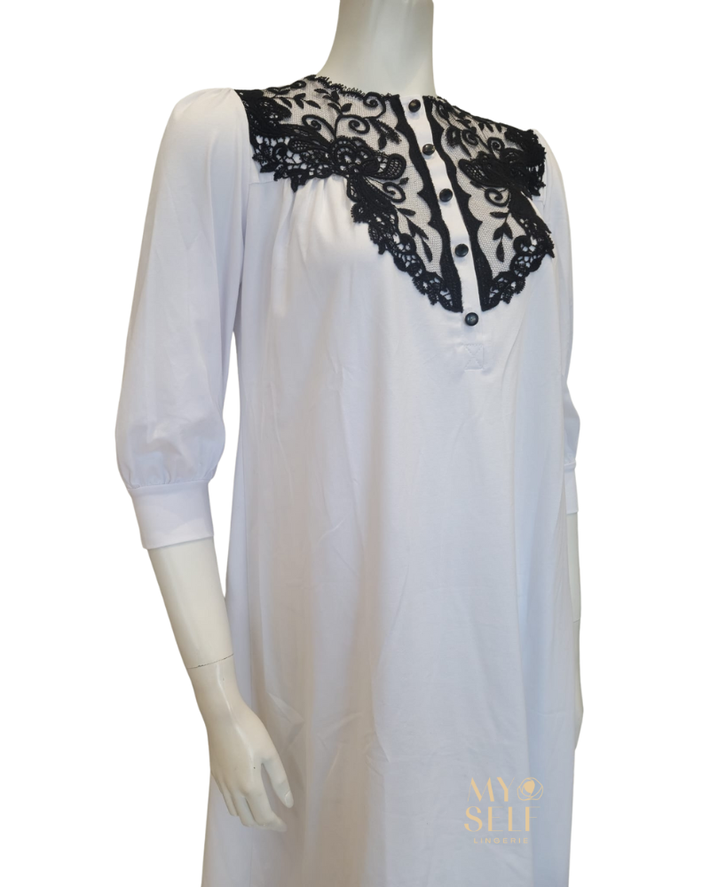Oh! Zuza M8919 Black Lace Detail Button Down White Cotton Nightshirt ...